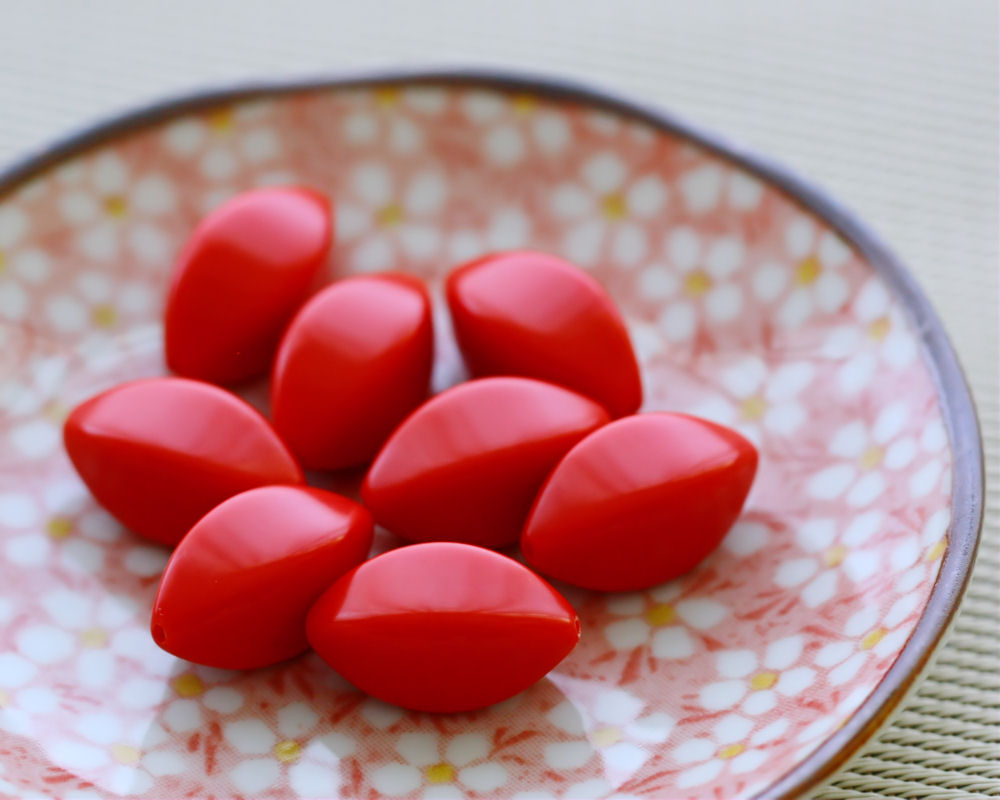 Large Vintage Cherry Red Football Shaped Lucite Beads on Luulla
