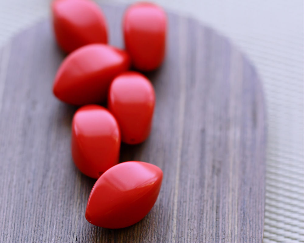 Large Vintage Cherry Red Football Shaped Lucite Beads on Luulla